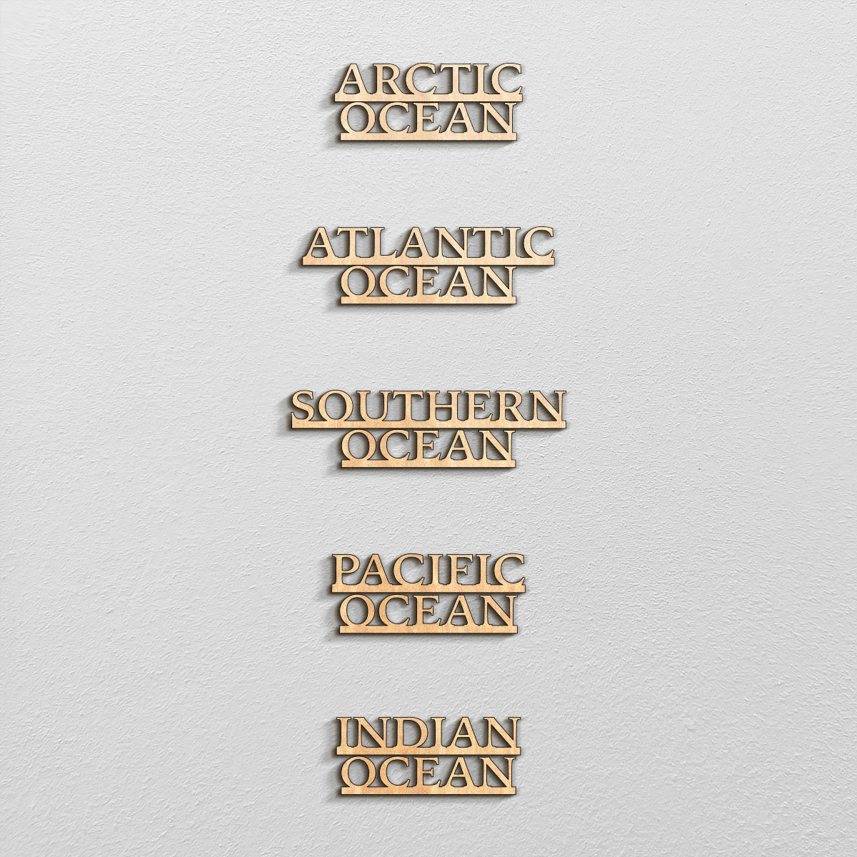 Noms des océans pour les cartes en bois colorées | 68travel
